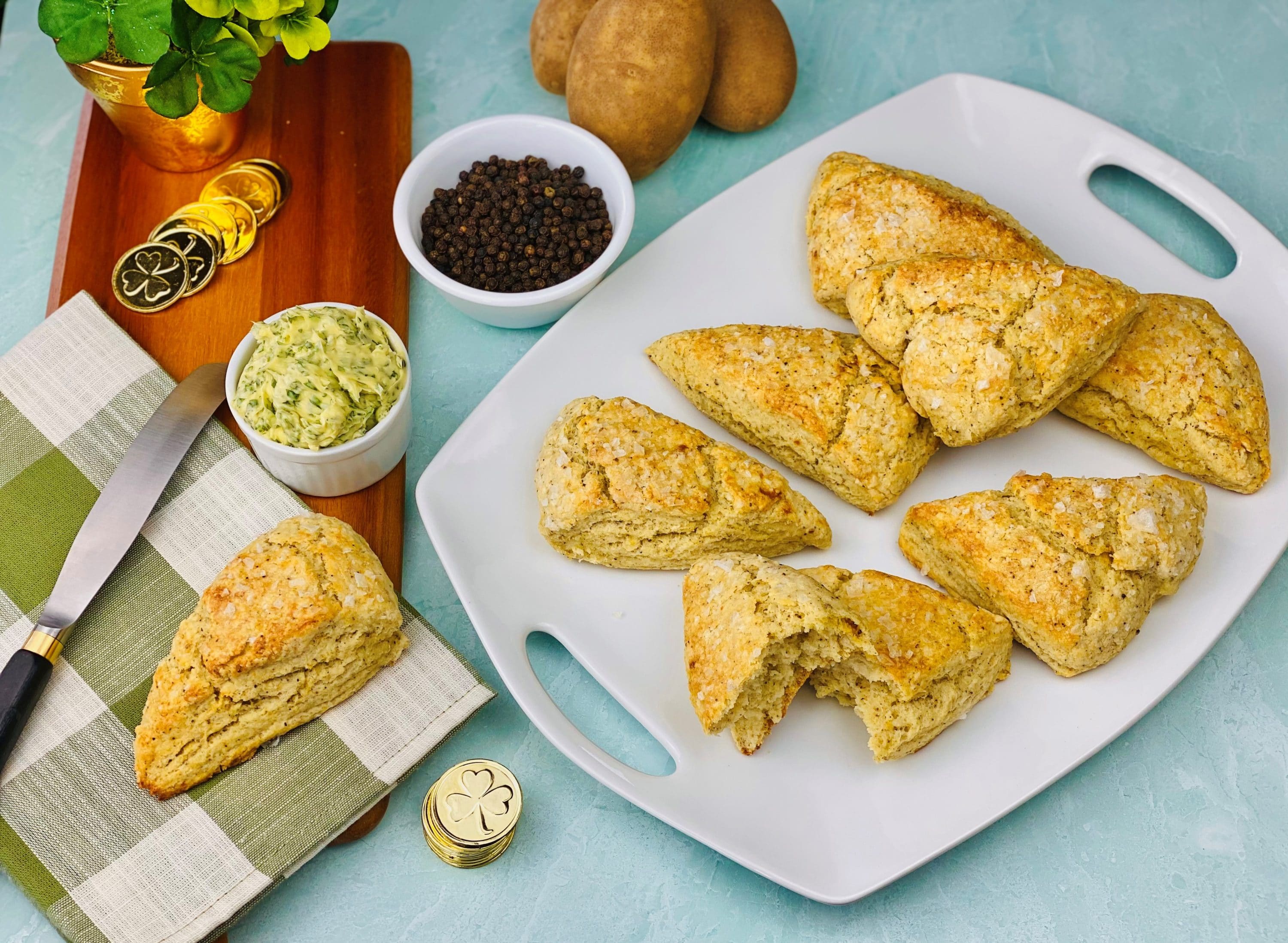 Black Pepper Potato Scones with Whipped Herbed Butter | Savory Scones