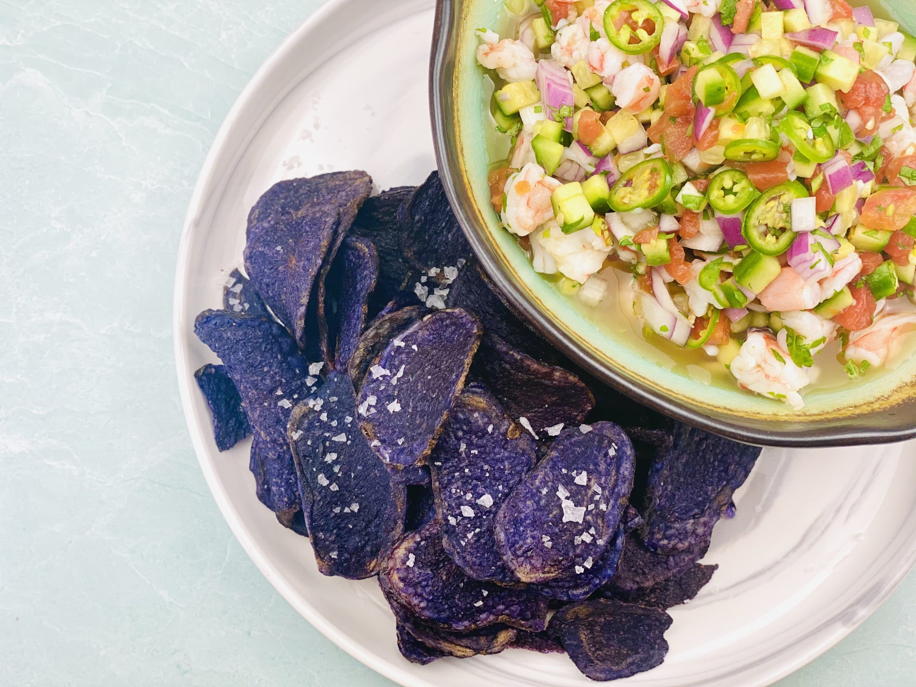 Shrimp Ceviche with Purple Potato Chips | Shrimp Ceviche